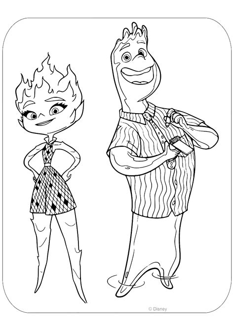 Páginas para colorir elementares Ember e Wade Páginas de Elemental para colorir para crianças