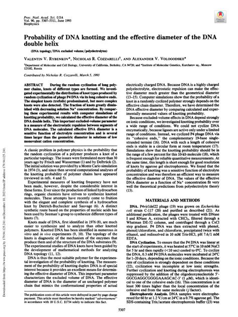 Probability Of Dna Knotting And The Effective Diameter Of The Dna