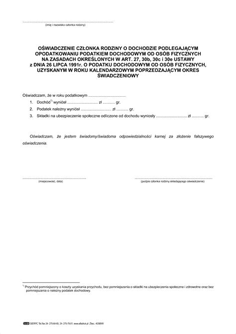 Zaświadczenie z urzędu skarbowego o dochodzie członka rodziny