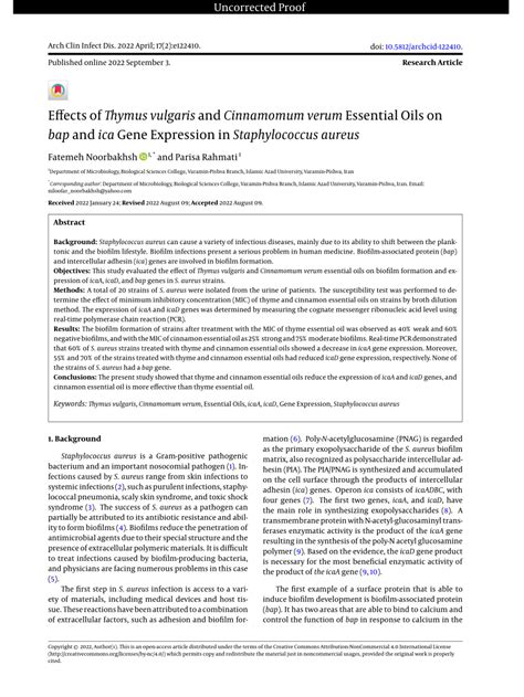 Pdf Effects Of Thymus Vulgaris And Cinnamomum Verum Essential Oils On
