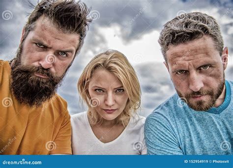 Suspicious Look Threesome Suspiciously Look Down Woman And Men Look