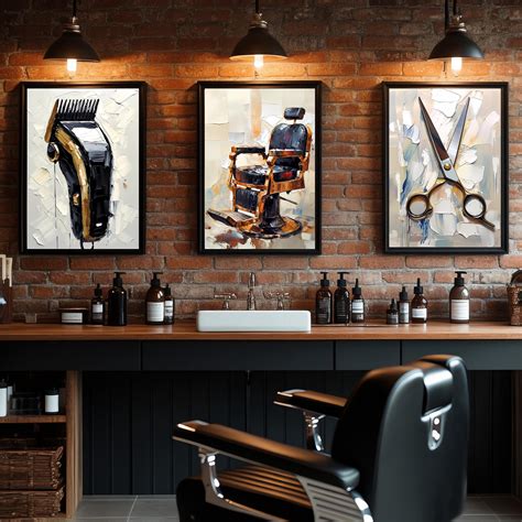 Barber Shop Digital Wall Art 3 Set Hairstylist Salon Decor Vintage Style Barber Chair
