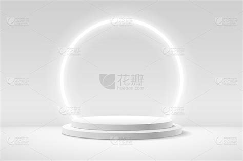 现代网站上产品的抽象圆形展示。背景渲染裙房和最小的白色纹理墙场景，3d渲染几何形状灰色。矢量图