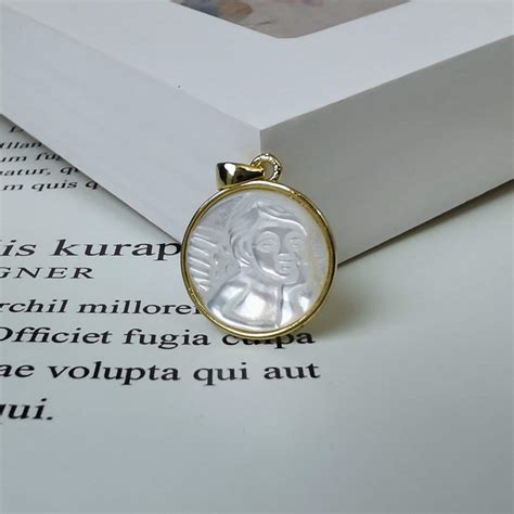 Mop Angel Pendant 18k Gold Brass Inlay Shell Angel Square Etsy