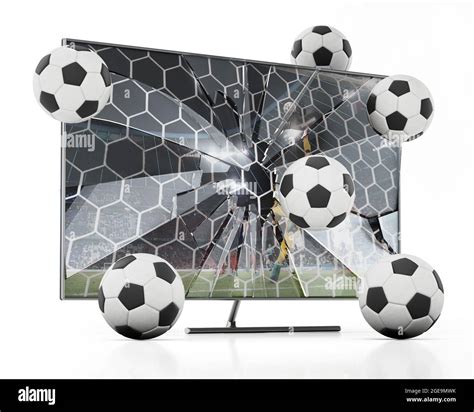 Soccer Balls Floating Out Of Lcd Tv With Shattered Screen 3d