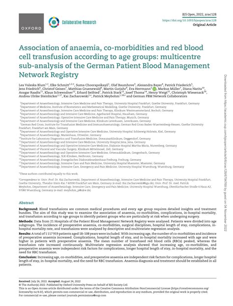 Pdf Association Of Anaemia Co Morbidities And Red Blood Cell