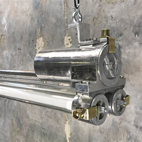 1970 Industrial Cast Aluminium Glass Brass Flame Proof Pendant Light