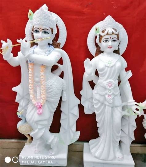 Plain Hindu White Marble Radha Krishna Statue For Worship Size 18
