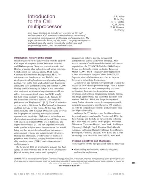 Ibm Introduction To The Cell Multiprocessor Pdf