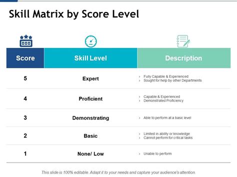Skill Matrix By Score Level Ppt PowerPoint Presentation Ideas Background Designs