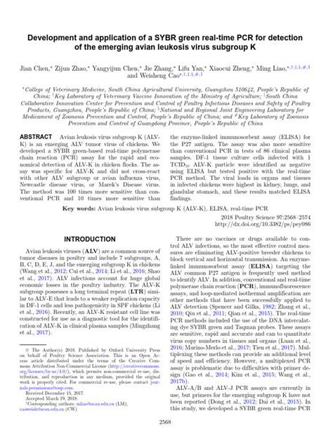 Development And Application Of A Sybr Green Real Time Pcr For D 2018