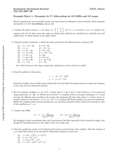 Seminar Assignments Example Sheet 1 Copyright © 2007 University Of