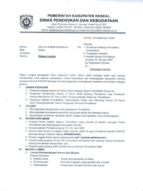 Edaran Lomba Hgn Disdikbud 2024 Pdf