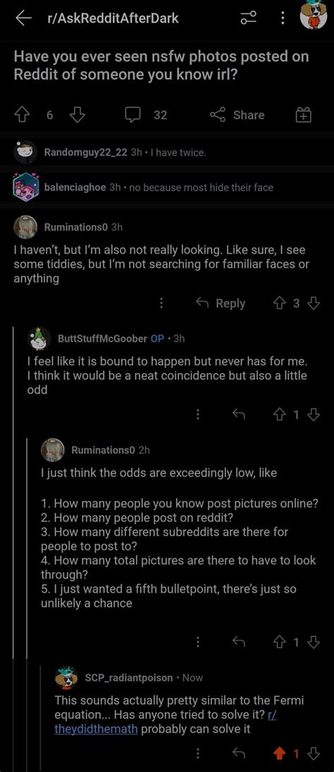 [request] What Are The Odds You Find Nudes Of Someone You Know Irl On Reddit On Average How