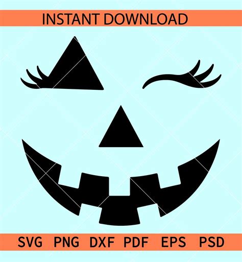 Winking Pumpkin Svg Blinking Pumpkin Face With Eyelashes Svg Halloween Pumpkin Svg