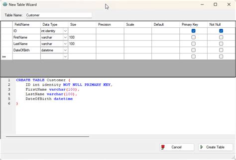 Creating New Tables With Sql Wizard