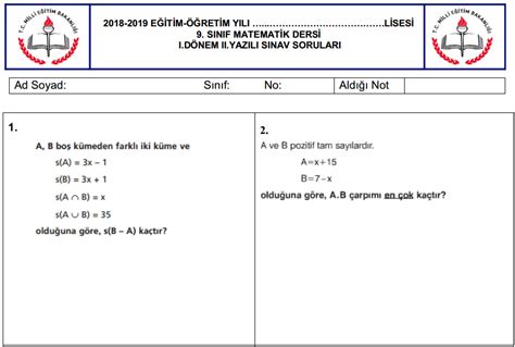 9 Sınıf Matematik 1 Dönem 2 Yazılı Soruları Ve Cevapları Sorumatik Blog