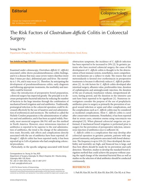 Pdf The Risk Factors Of Clostridium Difficile Colitis In Colorectal