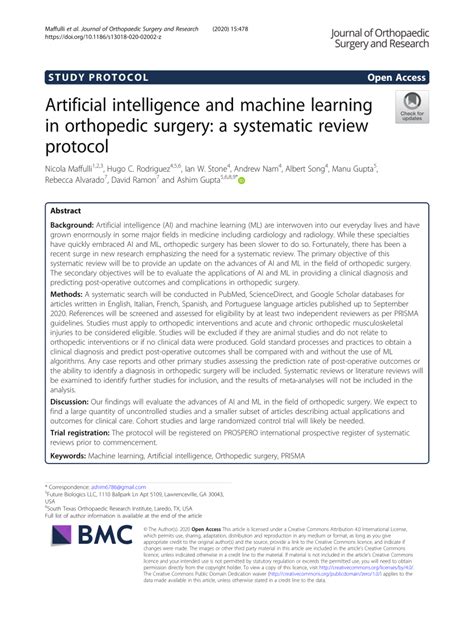 Pdf Artificial Intelligence And Machine Learning In Orthopedic Surgery A Systematic Review