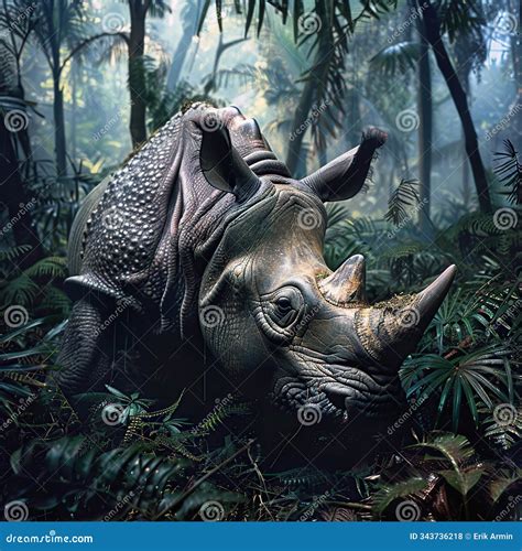 Rare Javan Rhino In The Tropical Rainforests Of Indonesia Royalty Free