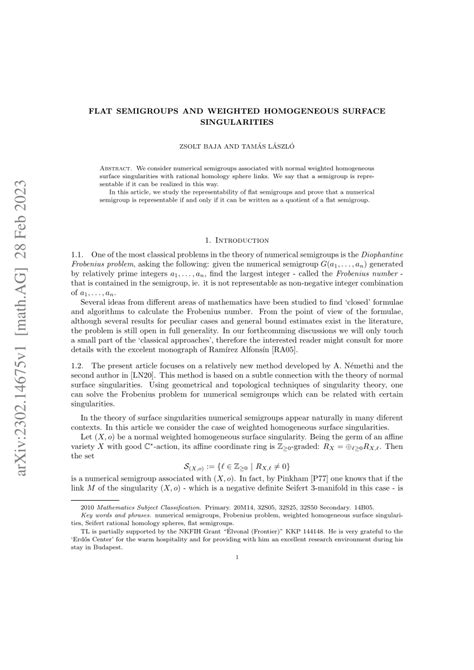 Pdf Flat Semigroups And Weighted Homogeneous Surface Singularities
