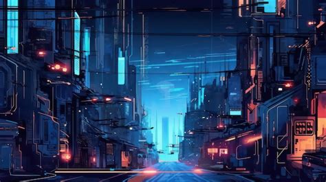Киберпанк город синие обои для рабочего стола и дизайн проектов Премиум Ai сгенерированное