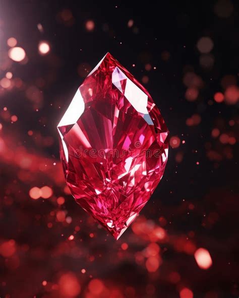 A Crystal Ruby Gemstone Floating In The Air With Bokeh Background