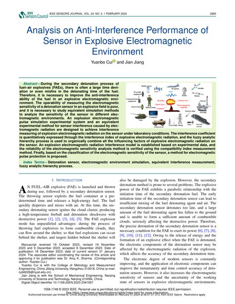 Pdf Analysis On Anti Interference Performance Of Sensor In Explosive Electromagnetic Environment