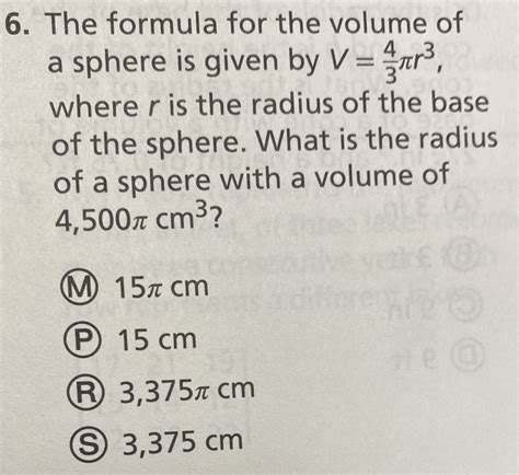 solved 6 the formula for the volume of a sphere is given by v 4 3 π