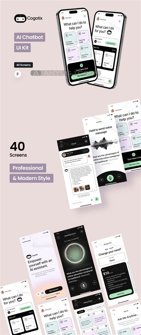 现代极简chatgpt智能ai聊天机器人app移动应用程序ui设计套件cogotix Ai Chatbot Ui Kit 安鱼设计资源丨优质平面设计资源共享站