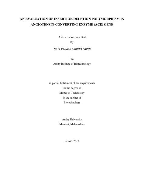 Pdf An Evaluation Of Insertiondeletion Polymorphism In Angiotensin Converting Enzyme Ace Gene