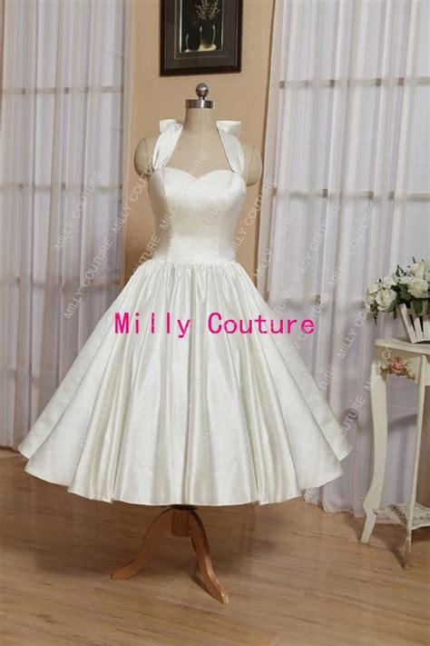 Sweetheart Halter Tea Length Wedding Dress Marilyn Monroe Wedding