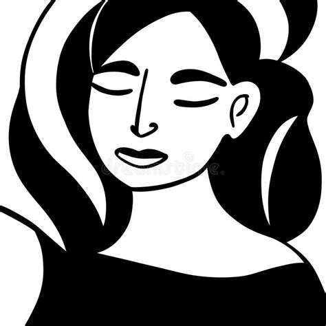 Illustration Woman Face Line Art Black And White Tone Minimal Style