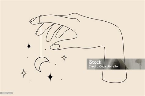 손 달 별의 마법의 상징과 신비한 신비한 로고 점성술 엠블럼 아이콘 스티커 인쇄 가능 및 임시 문신에 대한 벡터 일러스트레이션 마녀에 대한 스톡 벡터 아트 및 기타 이미지