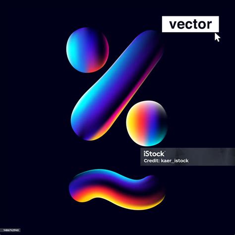 네온 결함이 있는 백분율 기호입니다 이중 노출과 환상 효과가 있는 여러 가지 빛깔의 그라디언트 기호 빛나는 색상 이동 벡터 아이콘입니다 Dj에 대한 스톡 벡터 아트 및 기타