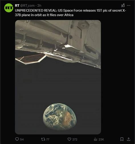 美国首次公布神秘x 37b太空飞机在轨照片，网友：这是人工智能制作的吗？腾讯新闻