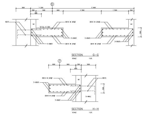 Column And The Beam Reinforcement Section Details Are Shown In This Autocad Dwg Filedownload