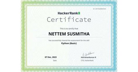 Nettem Susmitha On Linkedin Hackerrank Skill Certificate