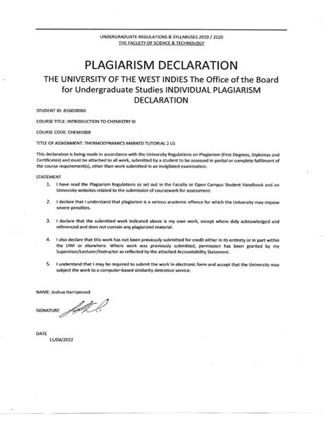 Plagiarism Declaration Form Pdf Pdf