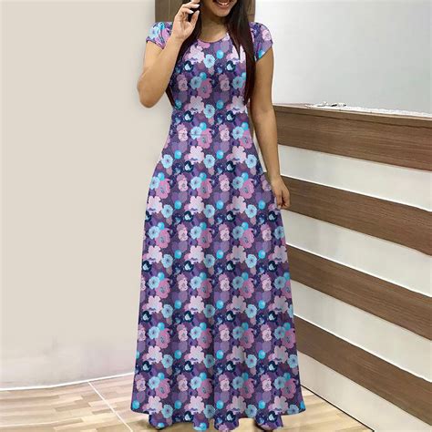 Tianek Sundresses For Plus Size Women Purple Sun Dresses Crew Neck