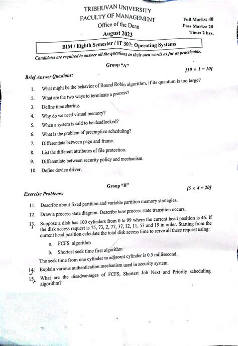 Operating System Tu Paper Bim Study Notes