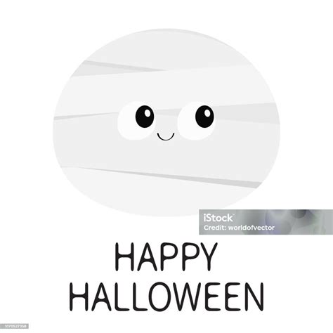 즐거운 할로윈 보내세요 미 라 괴물 둥근 얼굴 귀여운 만화 웃 긴 놀라운 아기 캐릭터입니다 엄마 머리입니다 인사말 카드입니다