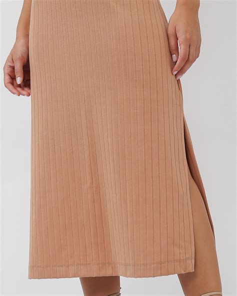 Riachuelo Vestido Midi Canelado Fendas Marrom AK By Riachuelo