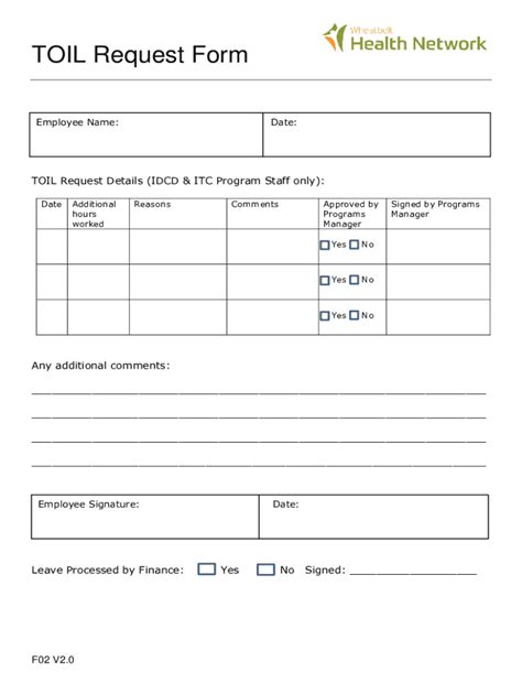 Fillable Online Toil Request Form Arcadia Lite Fax Email Print
