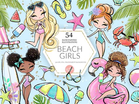 Beach Girls Clipart Summer Png Glitter Dolls Vacation Etsy
