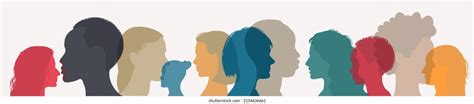 「グループの人の多様性。男性のシルエットプロファイル女性子供ティーンエイジャー高齢者。さまざまな年齢の人々。異文化。人種平等の概念。多文化社会