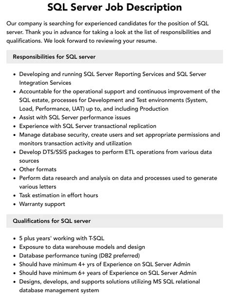 Sql Server Job Description Velvet Jobs