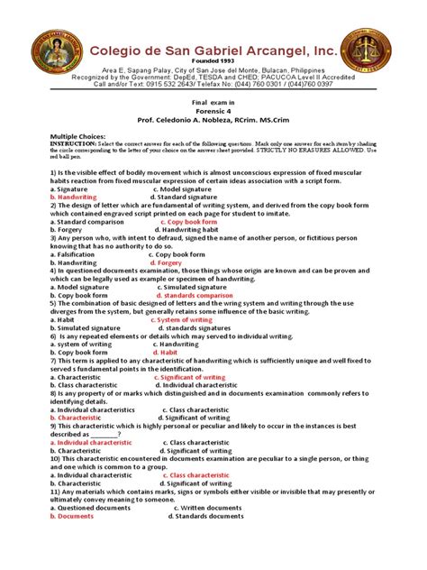 Forensic 4 Final Exam Answer Key Pdf Typefaces Forgery