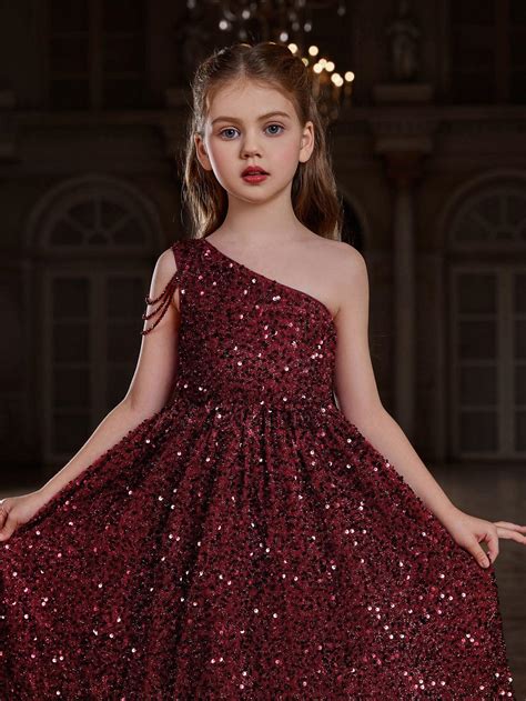 Tween Girls One Shoulder Chain Detail Sequin Party Dress Elonnashop