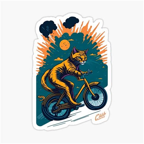 Cat Pedaling A Bicycle An Adventure On Wheels Sticker By Phantom D14 Redbubble